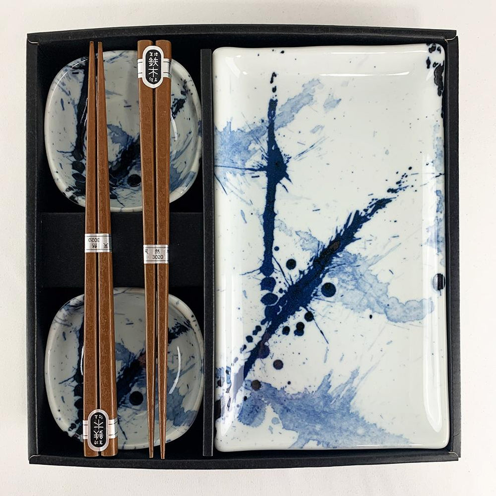 Japanese Sushi for Two Plate Set, Blue Splatter | Jlife – J-Life ...